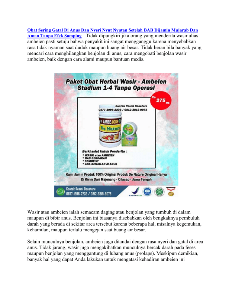 Obat Sering Gatal Di Anus Dan Nyeri Nyut Nyutan Setelah BAB Dijamin ...